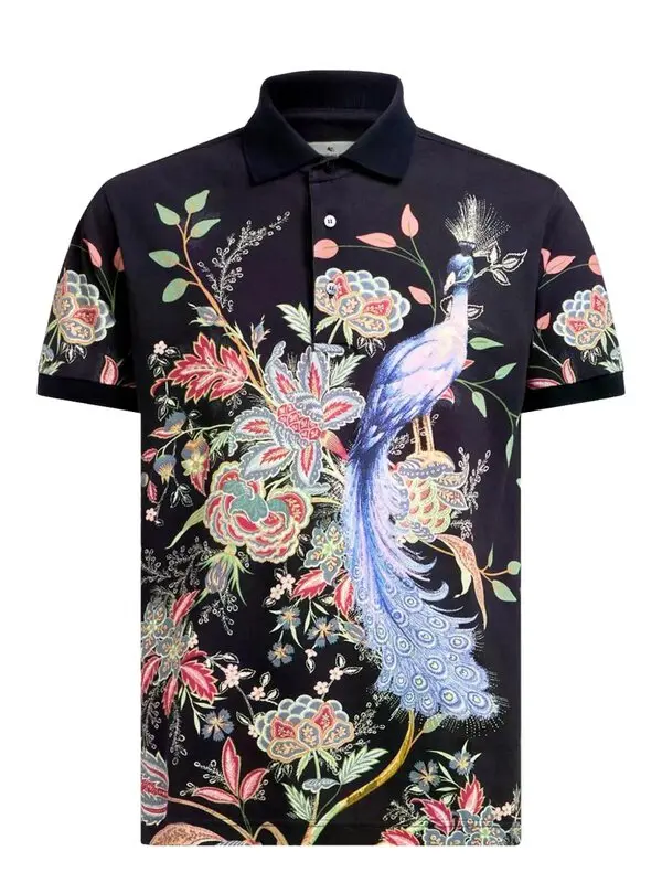 Etro Flowers And Peacock Polo Shirt - Blue