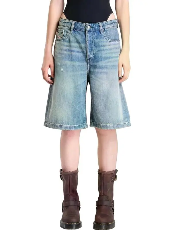 DIESEL® Knee-length Denim Shorts With Worn Effect - Blue