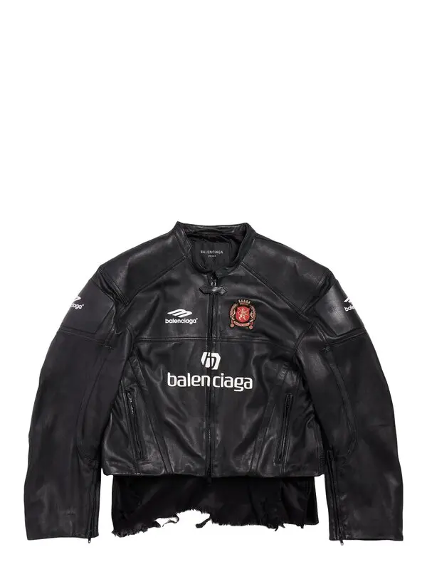 Balenciaga Leather Distressed Racer Jacket - Black