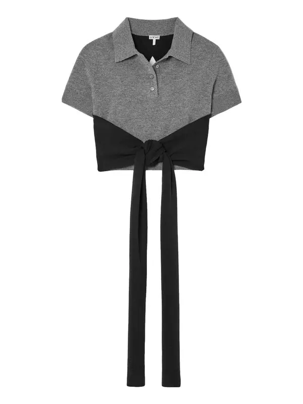 Loewe Cropped Open-back Tie-front Wool-blend Polo Shirt - Gray