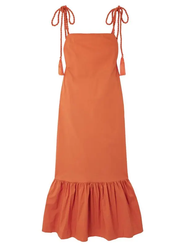 ANDRES OTALORA Tasseled Ruffled Cotton-poplin Maxi Dress - Orange