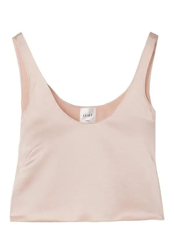 LESET Barb Scoop Washed-satin Tank - Pink