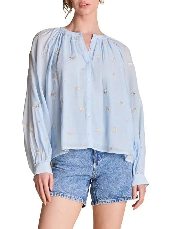English Factory Flower Embroidered Woven Shirt - Powder Blue