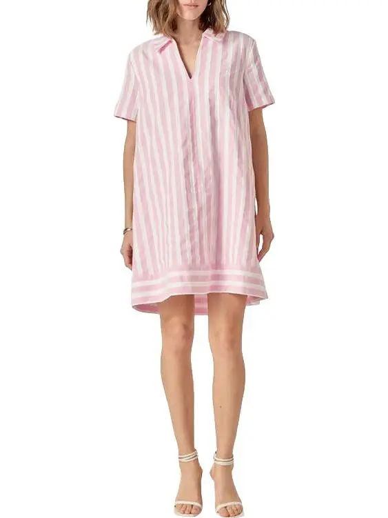 English Factory Stripe Jacquard Mini Shirt Dress - Pink/white
