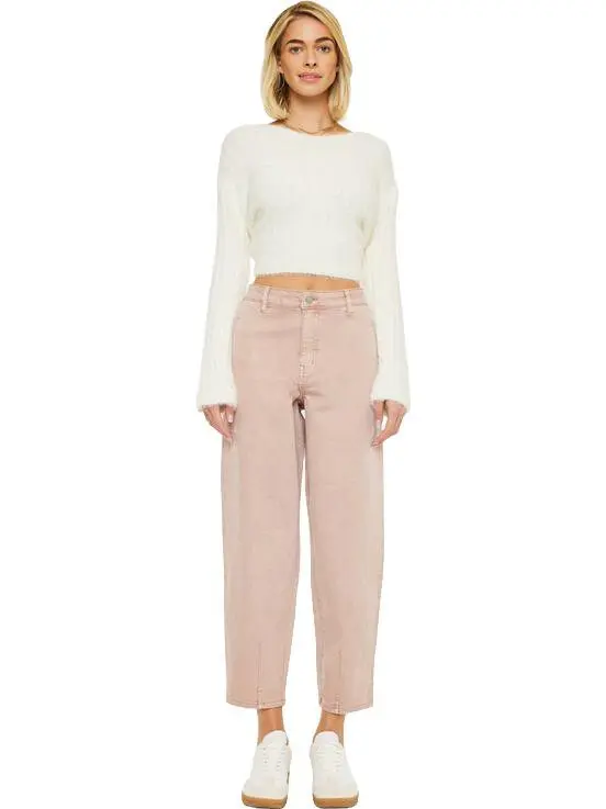 KANCAN High-rise Slim Barrel Jeans - Dusty Pink