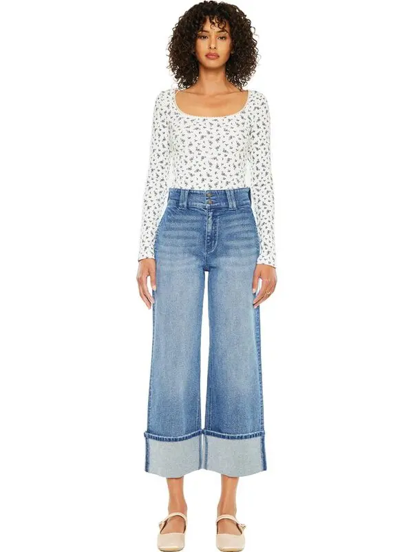KANCAN Irna Cropped Wide Leg Jeans - Dark Wash
