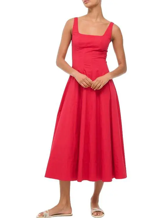 Staud Wells Sleeveless Silk Midi Dress - Cherry