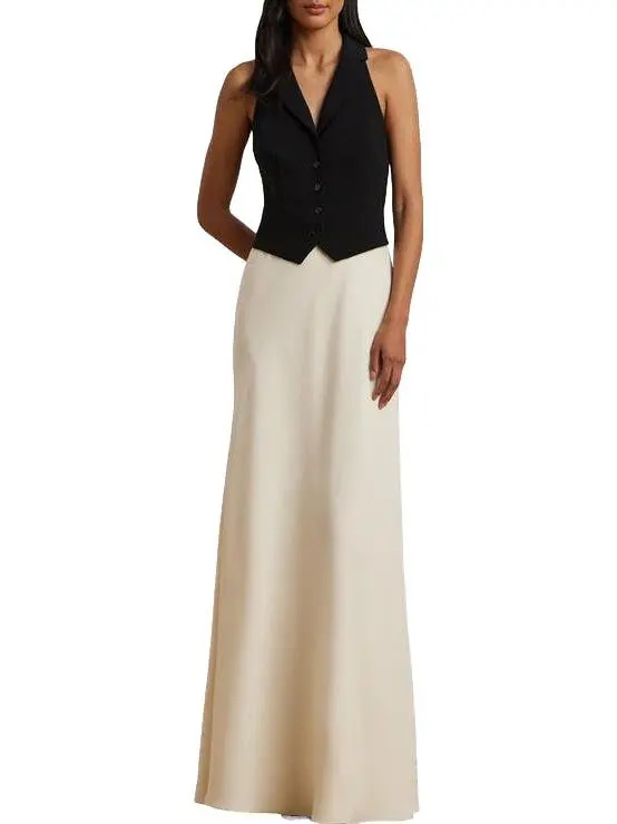 Ralph Lauren Sleeveless Gown - Black/ Mascarpone Cream