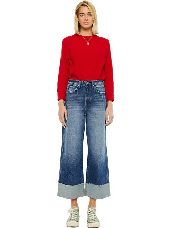 KANCAN Lynn 90's Cropped Wide Leg Jeans - Medium Wash