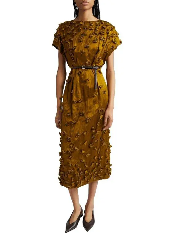 Michael Kors Floral Pleated Satin Dress - Cactus
