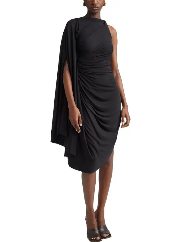 Bottega Veneta Asymmetric Ruched Jersey Dress - 1000 Black