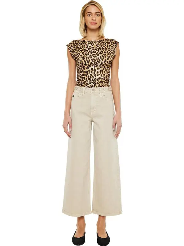 KANCAN Calla Ultra High Rise Cropped Wide Leg Jeans - Taupe