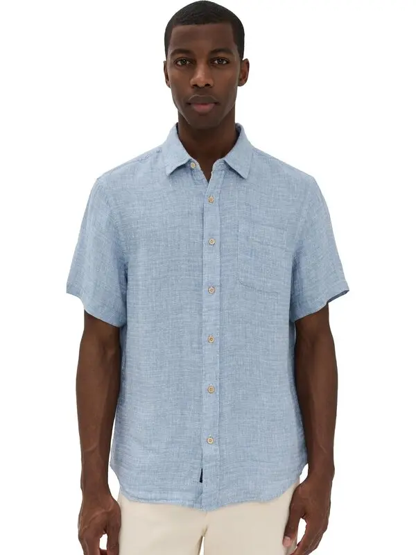 Faherty Brand Palma Basket Weave Linen Shirt - Blue