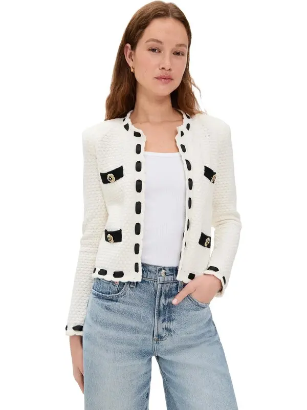 L'Agence Astor Contrast Trim Cardigan - Ivory/black