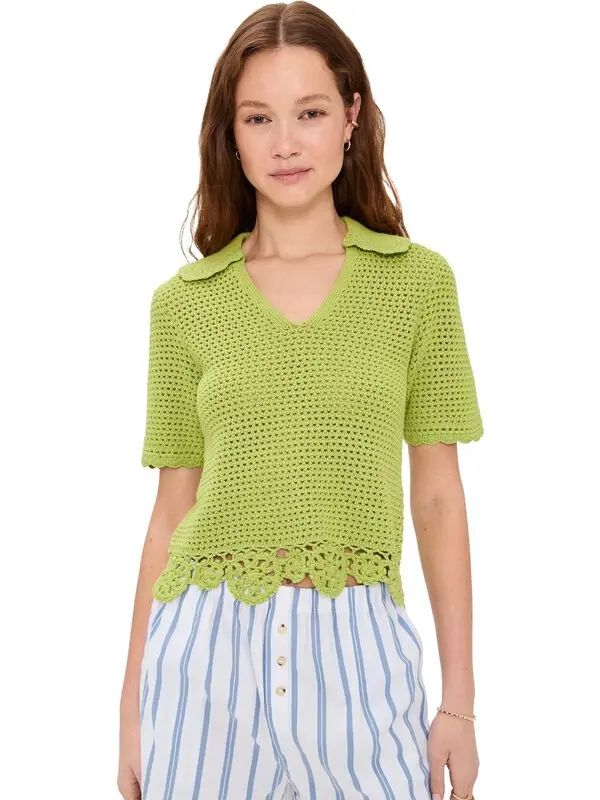 Rails Cora Crochet Scallop Trim Sweater - Citron