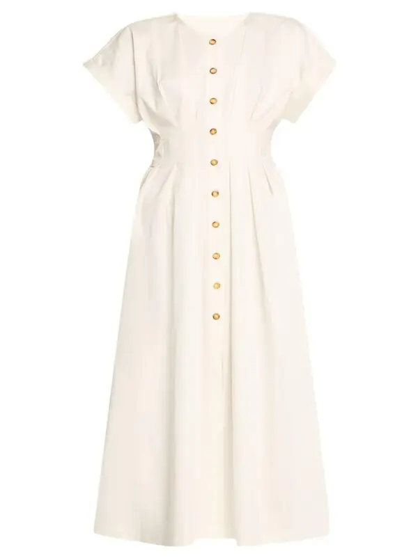 KIKA VARGAS Dena Pleated Midi Shirt Dress - White