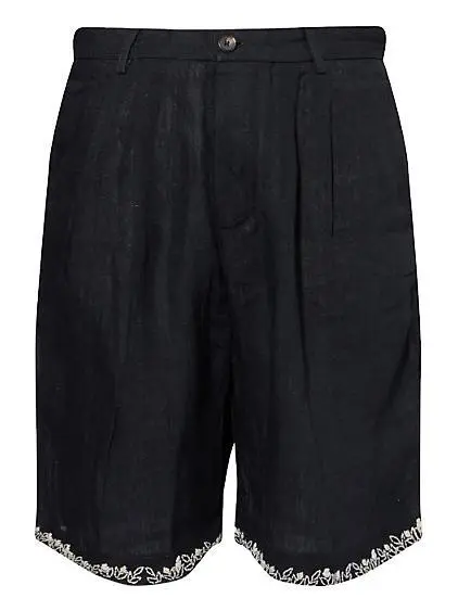 KARTIK RESEARCH Embroidered Pleated Linen Shorts - Black/white