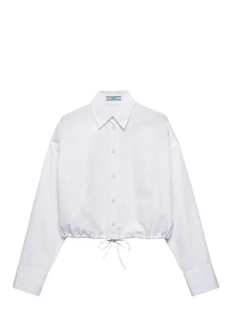 Prada Drawstring-hem Long-sleeve Cotton-poplin Shirt - White