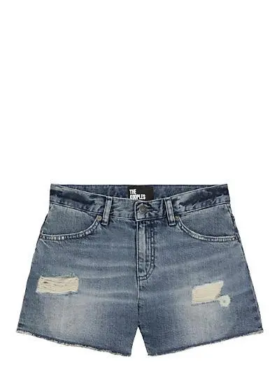 The Kooples Wash-effect Distressed Denim Shorts - Baby Blue