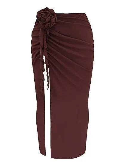 MISTRESS ROCKS 3d-floral Motif Side-slit Midi Skirt - Walnut