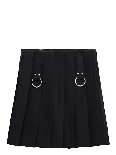 Prada Pleated Wool Mini Skirt With Ring Hardware - Blue