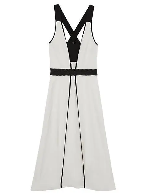 REISS Valencia Contrast-binding Linen-blend Midi Dress - Ivory Black