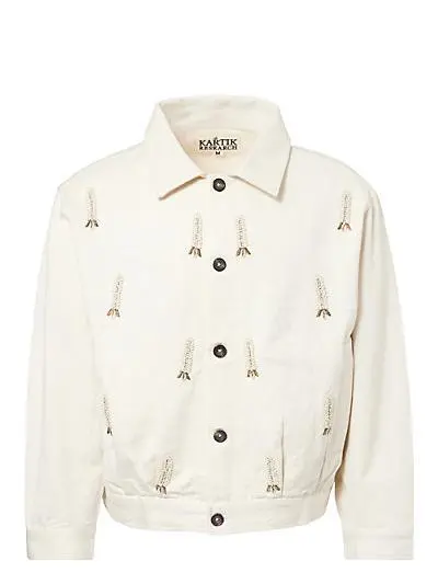 KARTIK RESEARCH Pleated Embroidered Cotton Jacket - Ecru/white