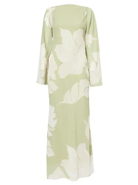 PRETTY LAVISH Floral-print Chiffon Maxi Dress - Olive