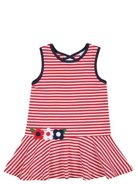 FLORENCE EISEMAN Stripe Knit Dress With Floral Appliqués - Red / White