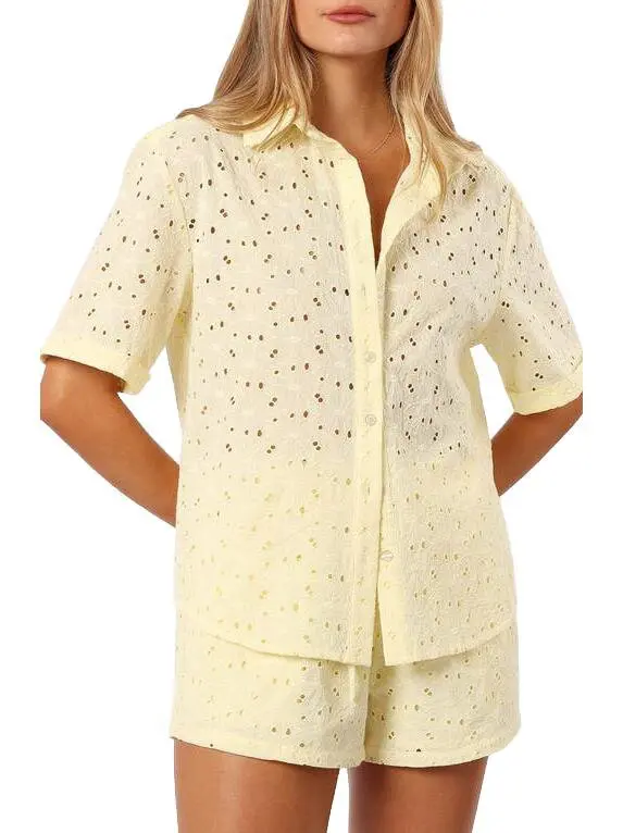 PETAL & PUP Dazie Eyelet Button-up Shirt - Lemon