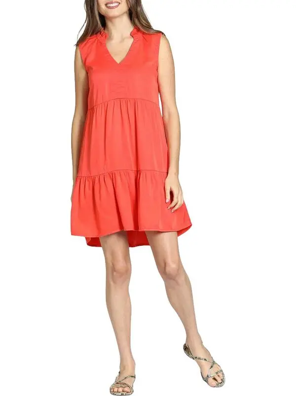 APNY Sleeveless Tiered Lyocell Dress - Hot Coral