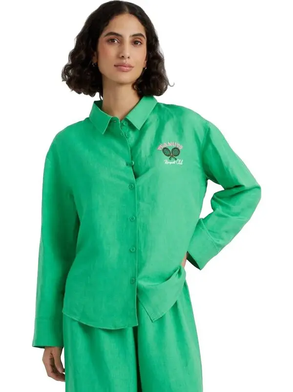 Chinti & Parker Linen-cotton Racquet Club Shirt - Green