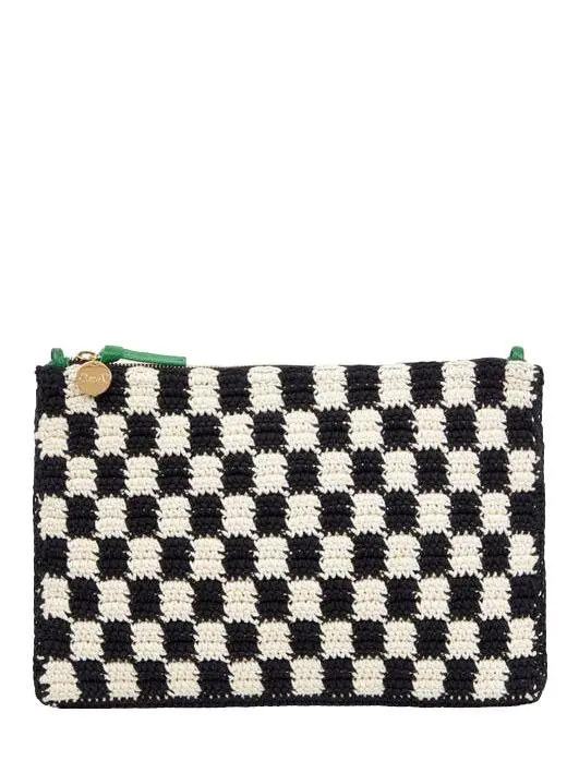 Clare V. Checkerboard Knit Flat Clutch - Black/ Ivory Multi