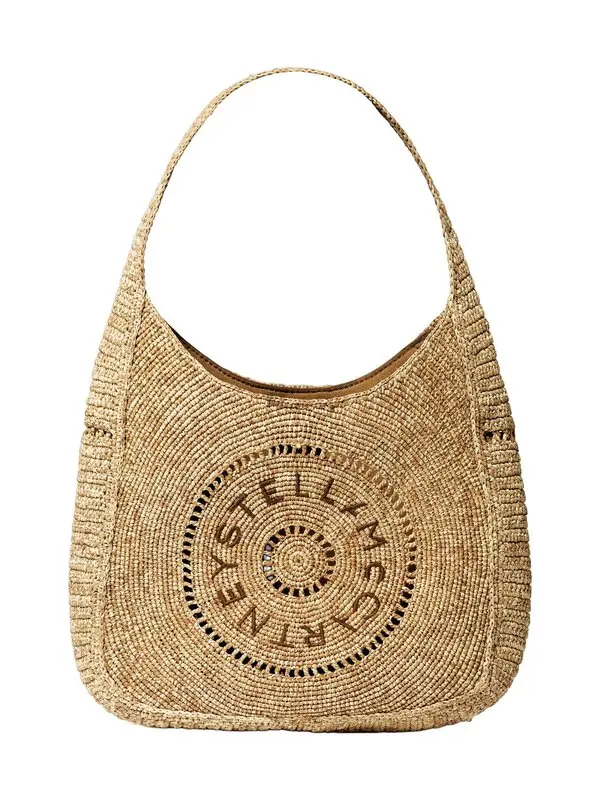 Stella McCartney Logo Crochet Raffia Hobo Bag - Beige
