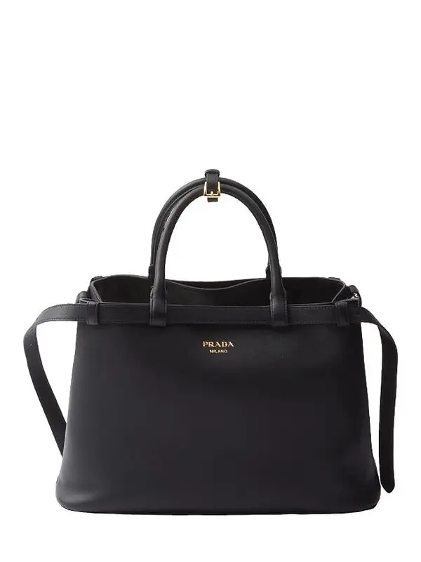 Prada Buckle Medium Leather Handbag - Black