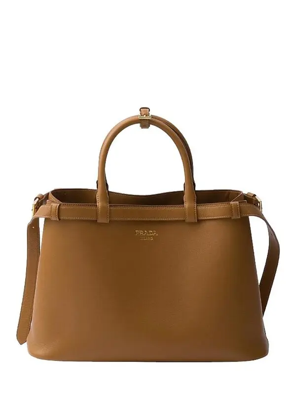 Prada Buckle Medium Leather Handbag - Caramel