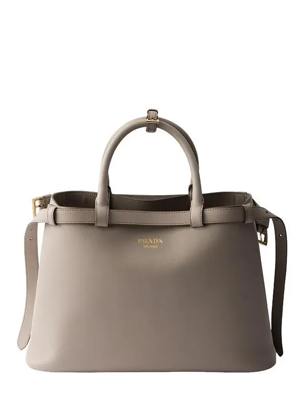 Prada Buckle Medium Leather Handbag - Grey