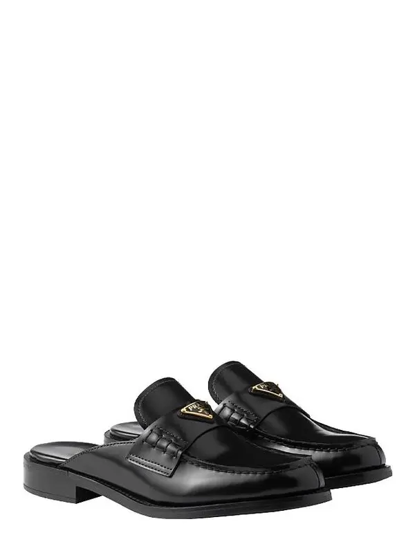 Prada Brushed Leather Mules - Black