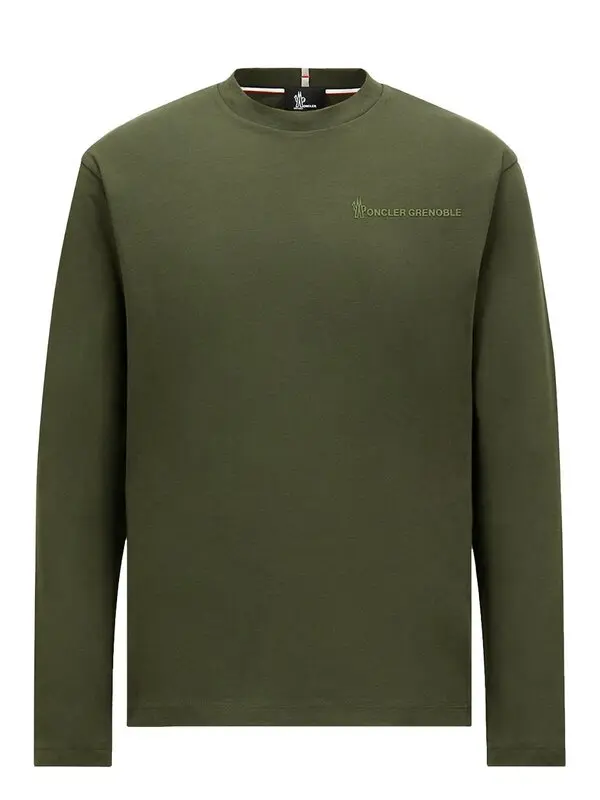 Moncler Logo Long Sleeve Cotton T-shirt - Green
