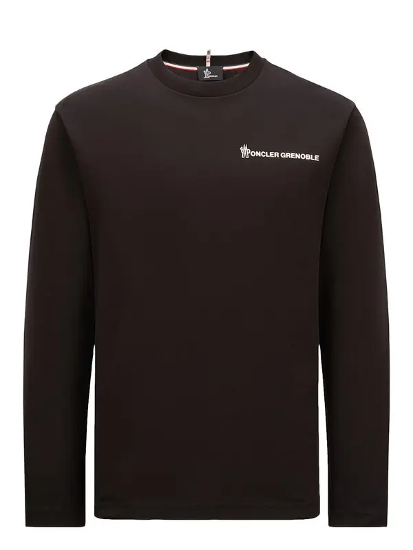 Moncler Logo Long Sleeve Cotton T-shirt - Black