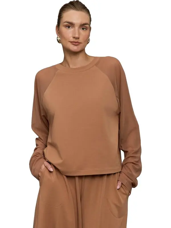 Norma Kamali Oversized Raglan Sleeve Top With Mesh - Cappuccino