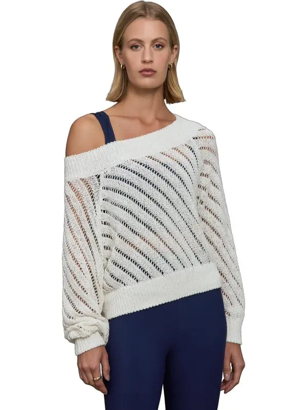 Carbon38 Open Knit Off Shoulder Sweater - White