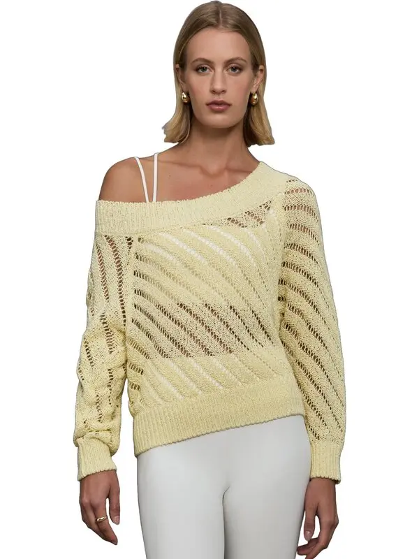Carbon38 Open Knit Off Shoulder Sweater - Yellow