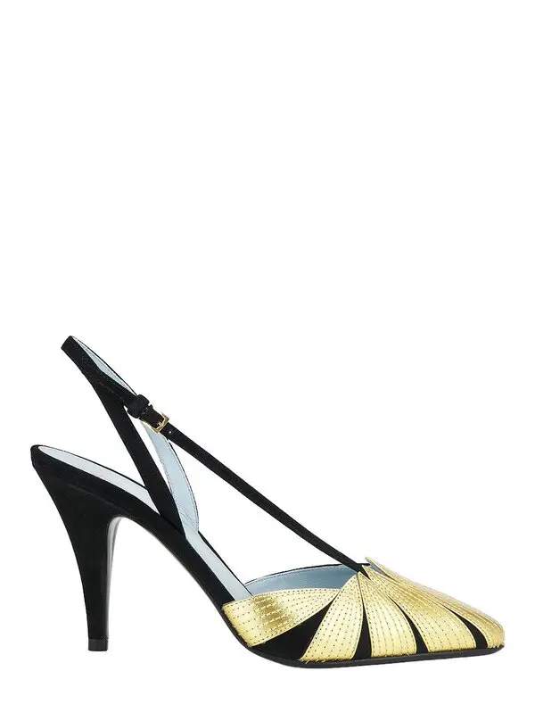 Valentino Garavani Foliefoliage Slingback Pumps - Nero & Old Gold