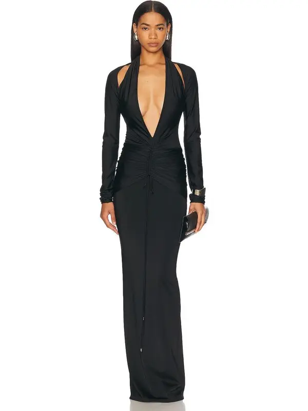 LAQUAN SMITH Deep Plunge Gown - Black