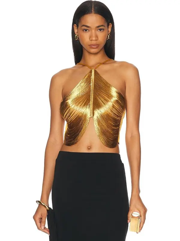 Cult Gaia Quella Knit Metallic Top - Gold