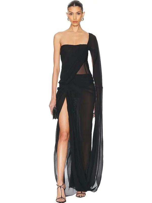 Stella McCartney Creponne Asymmetric Drape Maxi Dress - Black