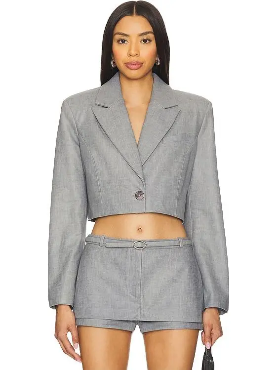 LAMARQUE Harmina Cropped Leather Blazer - Grey Weave