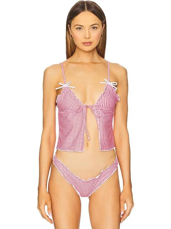 MORE TO COME Evelyn Tankini Top - Red Gingham