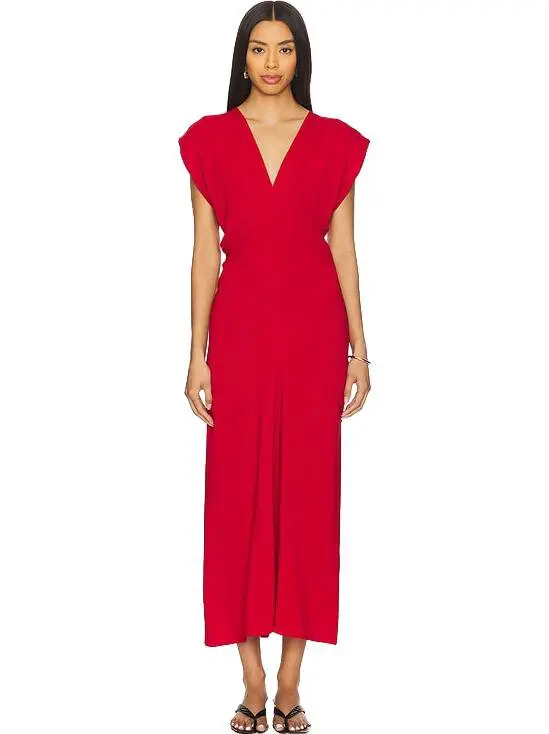 ST. AGNI Plunge Drape Dress - Rosso